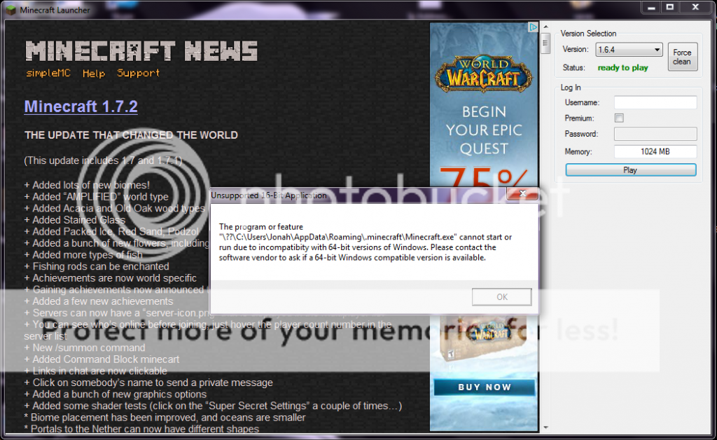 Minecraft Launcher: Unsupported 16-bit Application error - Java Edition ...